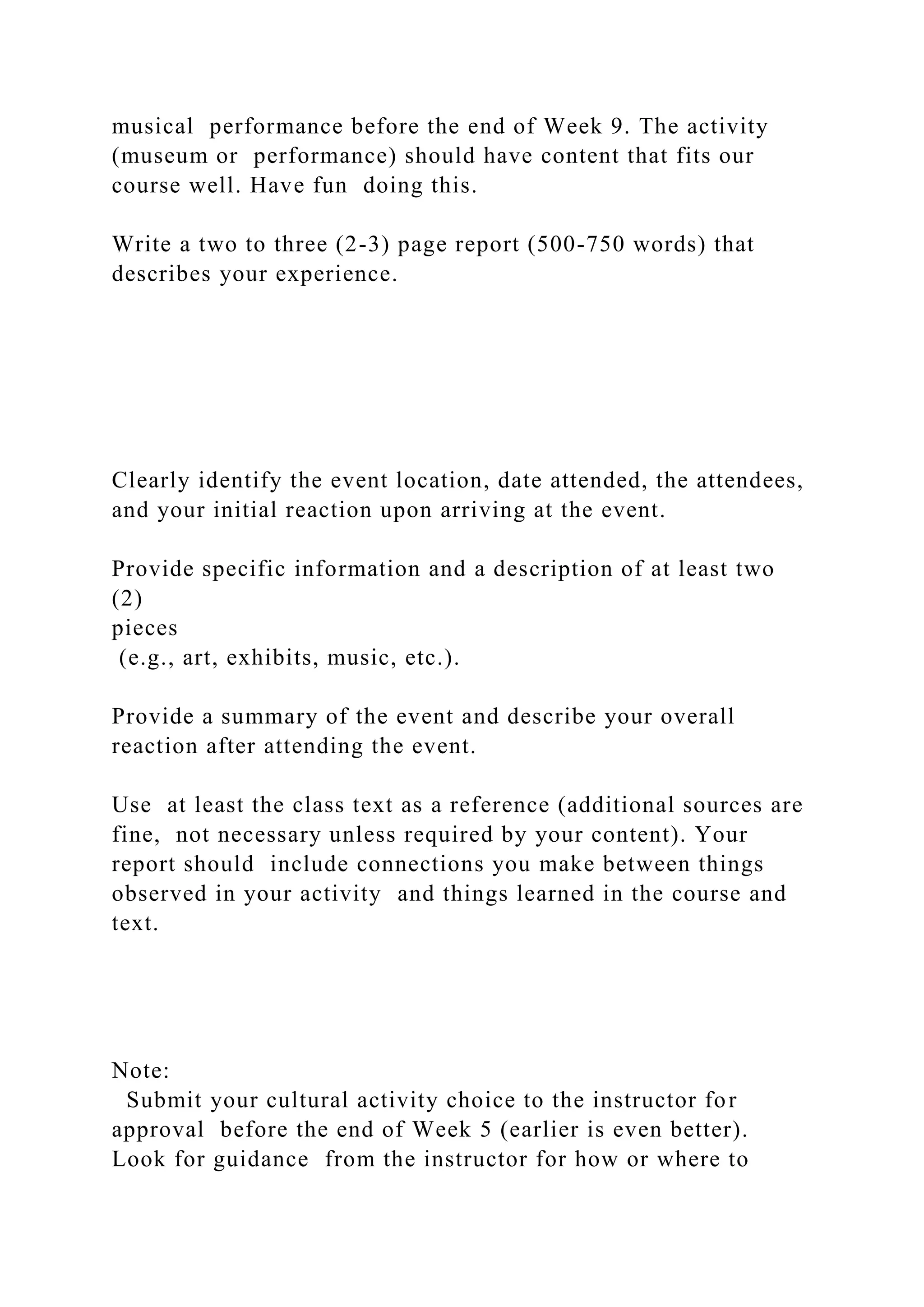 Assignment 3 Cultural Activity Report3 4 Pages In 24 Hourdocx