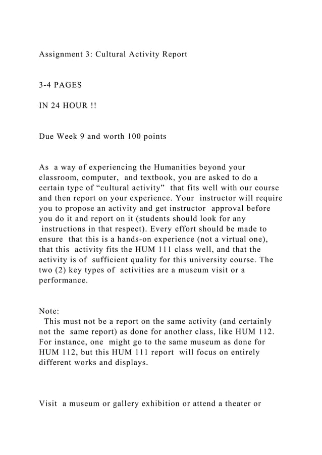 Assignment 3 Cultural Activity Report3-4 PAGES IN 24 HOUR.docx ...