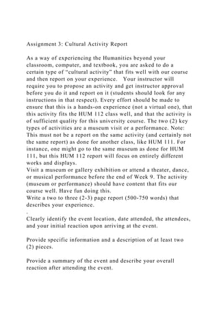 Assignment 3 Cultural Activity ReportAs a way of experiencing.docx