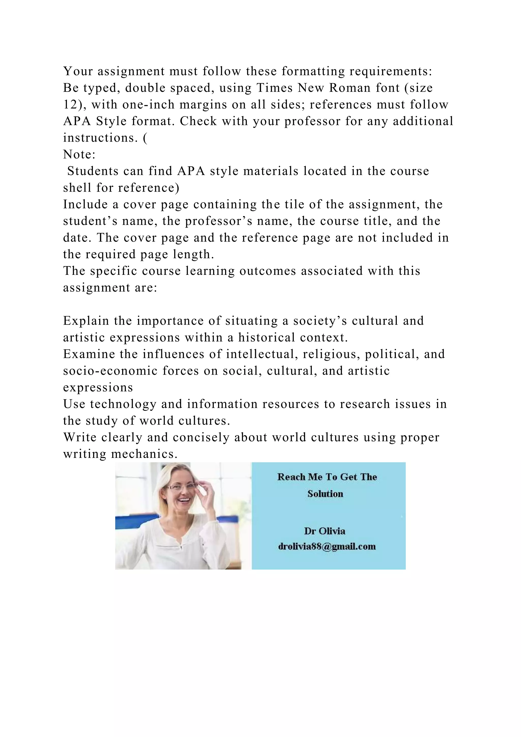 Assignment 3 Cultural Activity Report Due Week 10 and worth 100.docx