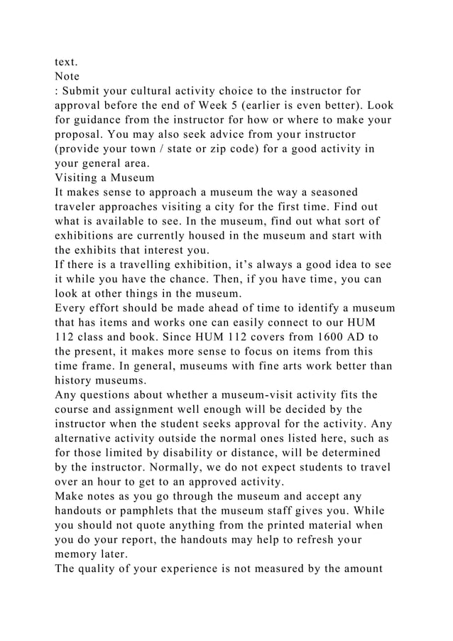 Assignment 3 Cultural Activity Report Due Week 10 and worth 100 p.docx