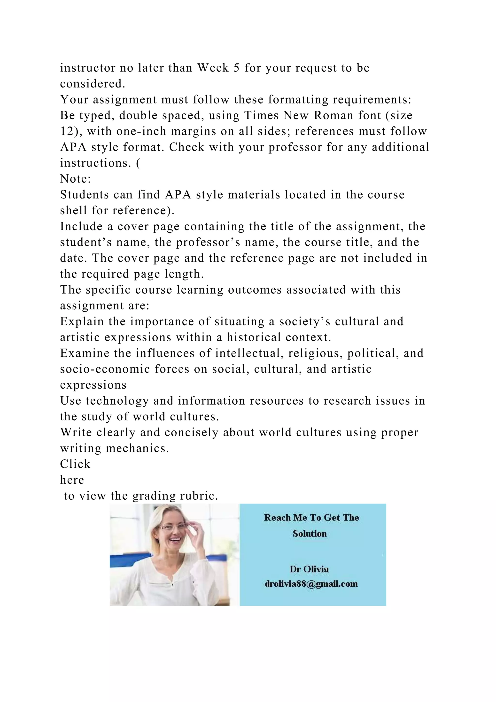 Assignment 3 Cultural Activity ReportDue Week 10 and worth 100 po.docx ...