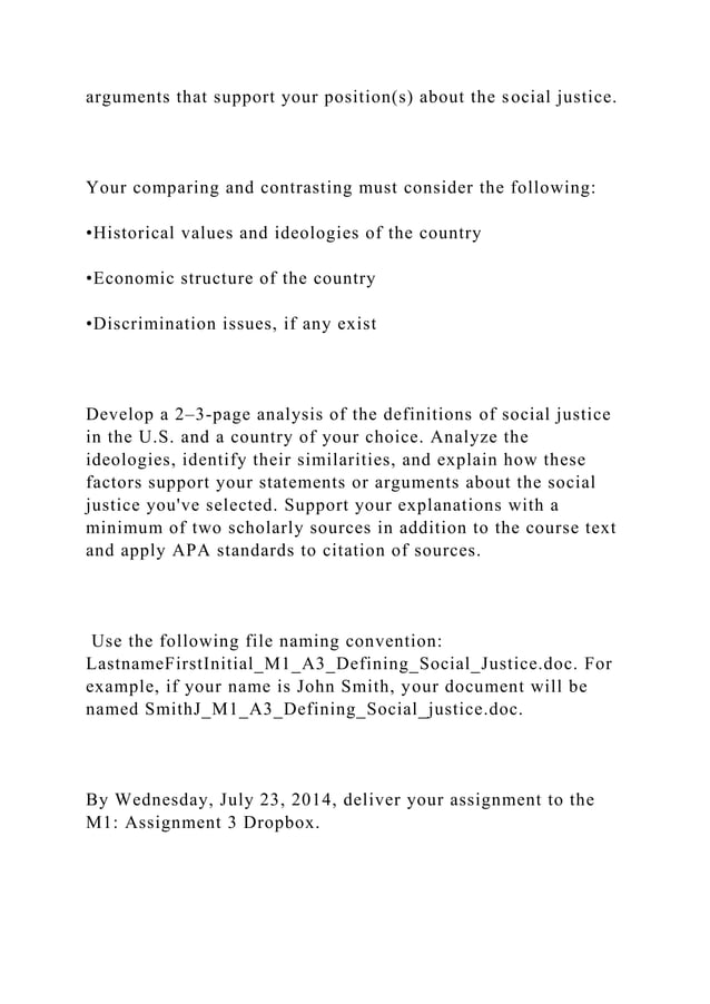 Assignment 3 Defining Social Justice Social justice has been .docx