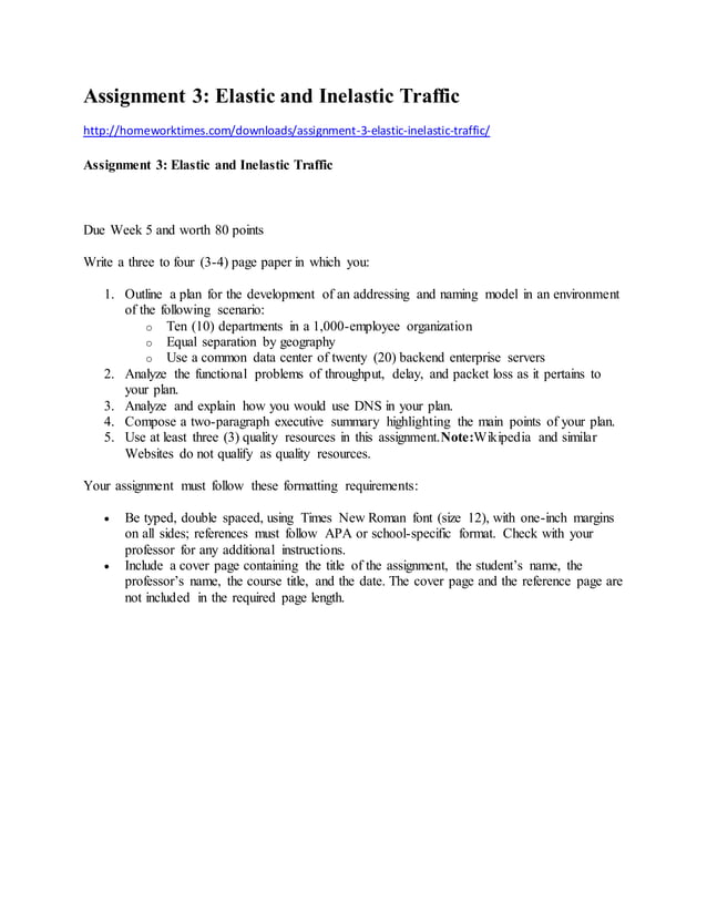 Assignment 3 elastic and inelastic traffic | DOCX