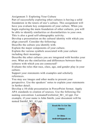 Assignment 3 Exploring Your CulturePart of successfully exploring.docx