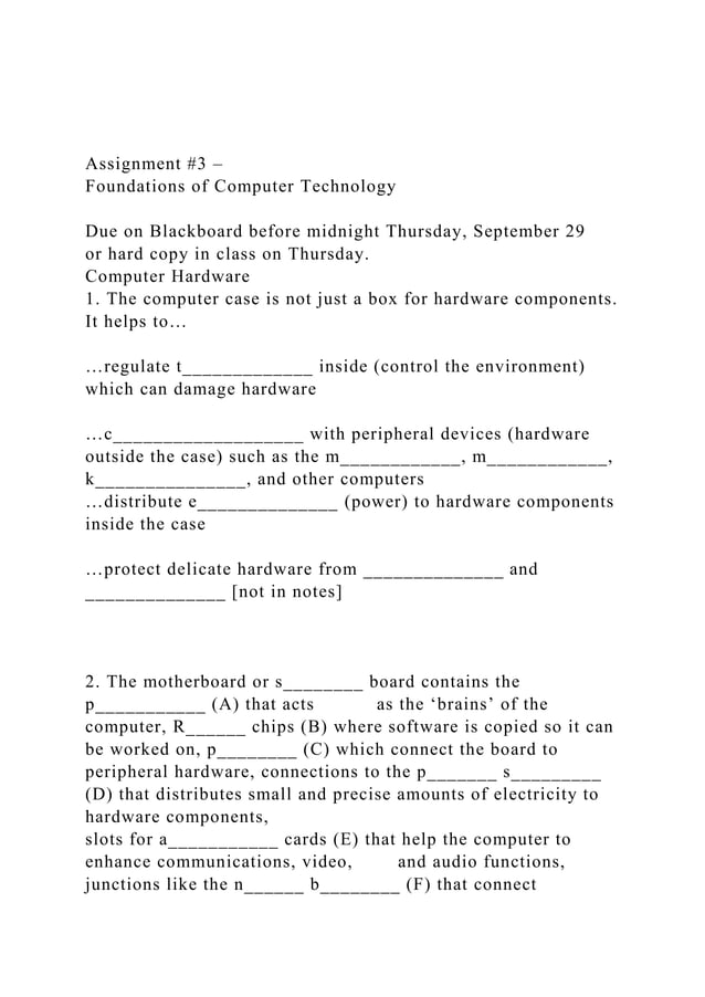 Assignment #3 – Foundations of Computer TechnologyDue on B.docx