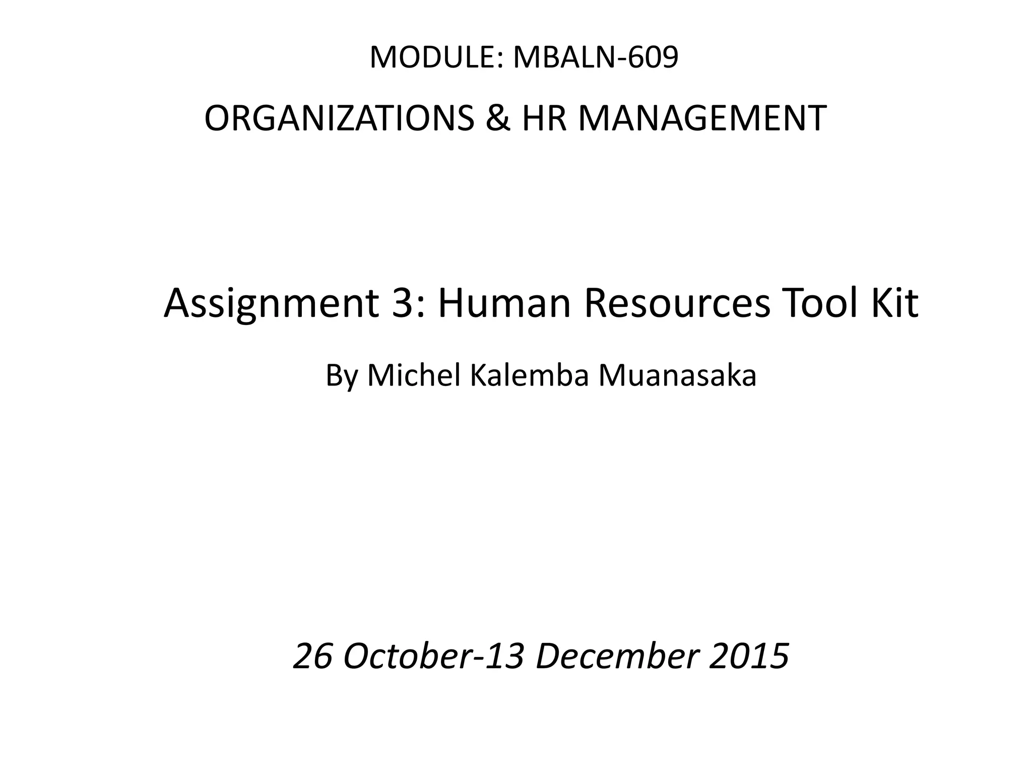 Assignment 3 human resources tool kit | PPT