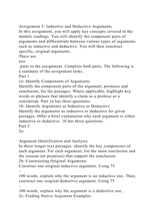 Assignment 3 Inductive and Deductive ArgumentsIn this assignment,.docx