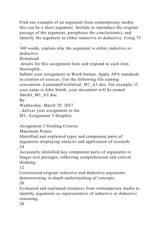 Assignment 3 Inductive and Deductive ArgumentsIn this assignment,.docx