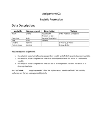 Assignment 3 logistic regression | PDF