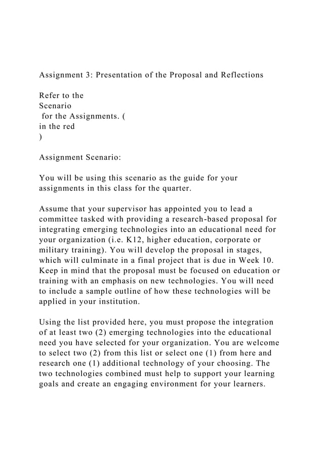 Assignment 3 Presentation of the Proposal and ReflectionsRe.docx | Social Networking | Internet