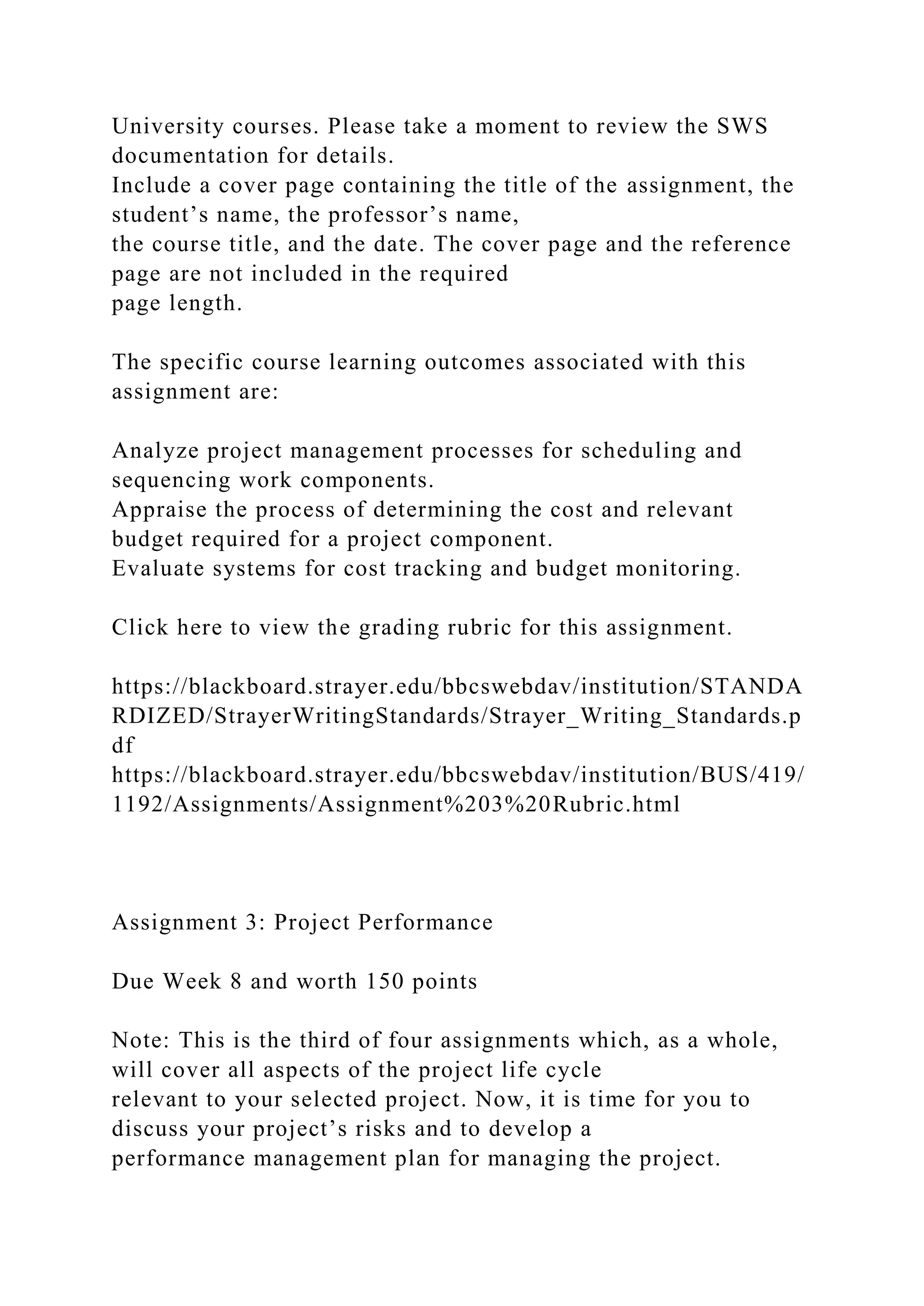 Assignment 3 Project PerformanceDue Week 8 and worth 150 .docx