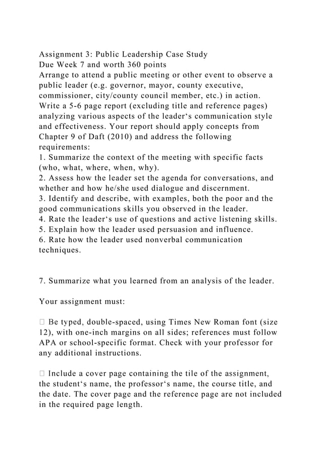 Assignment 3 Public Leadership Case StudyDue Week 7 and worth 360.docx