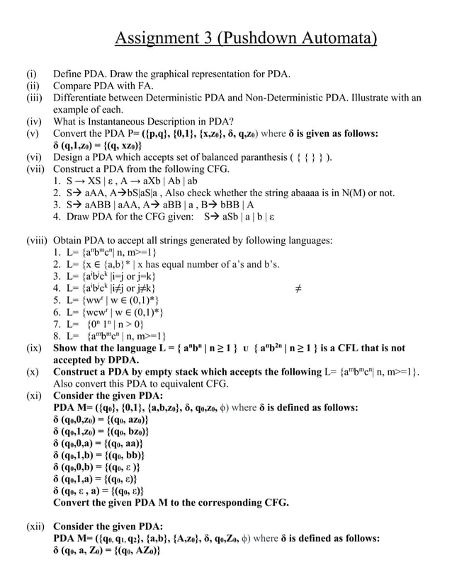 Assignment 3 push down automata final | PDF
