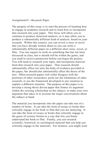 Assignment#3—Research PaperThe purpose of this essay is to sta.docx