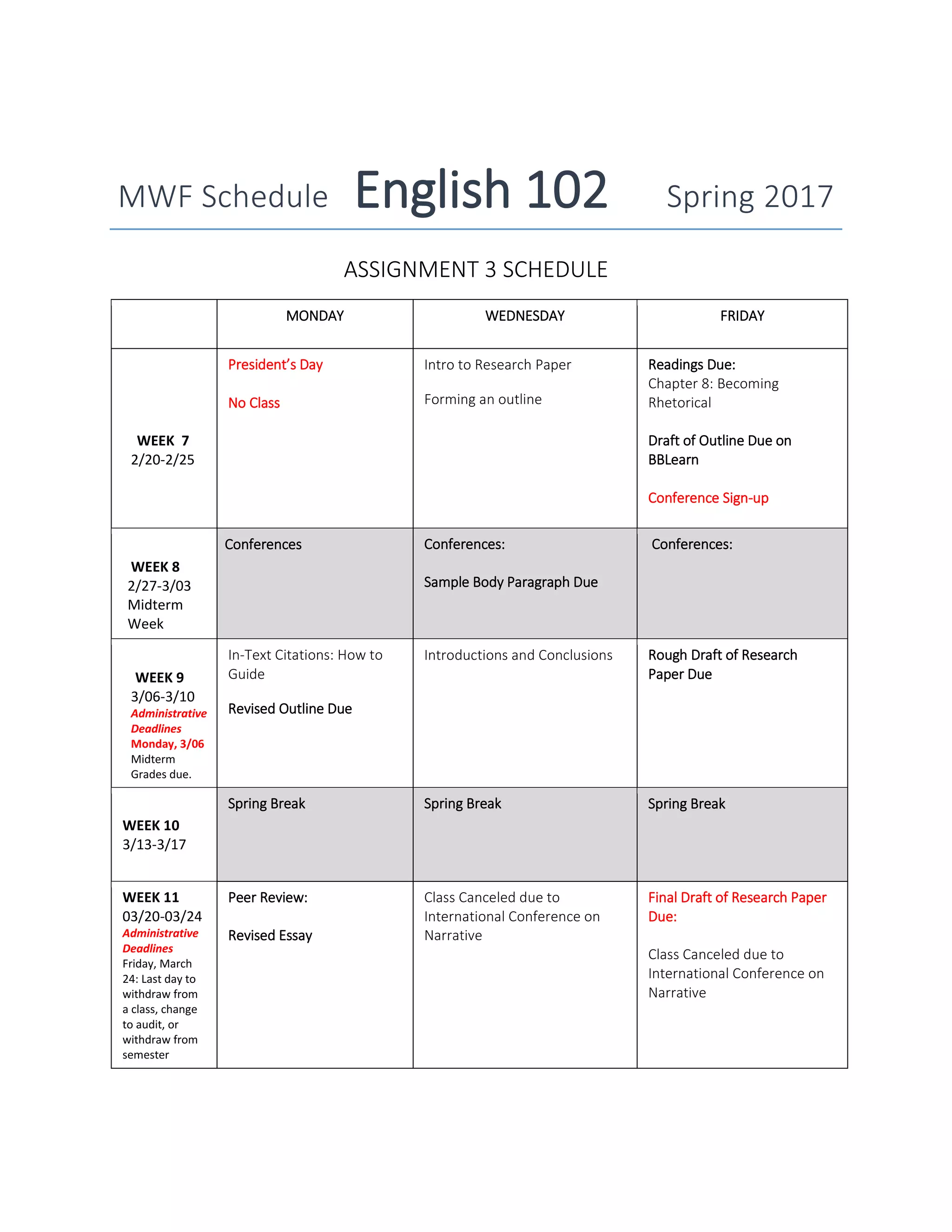 Assignment 3 Schedule | PDF