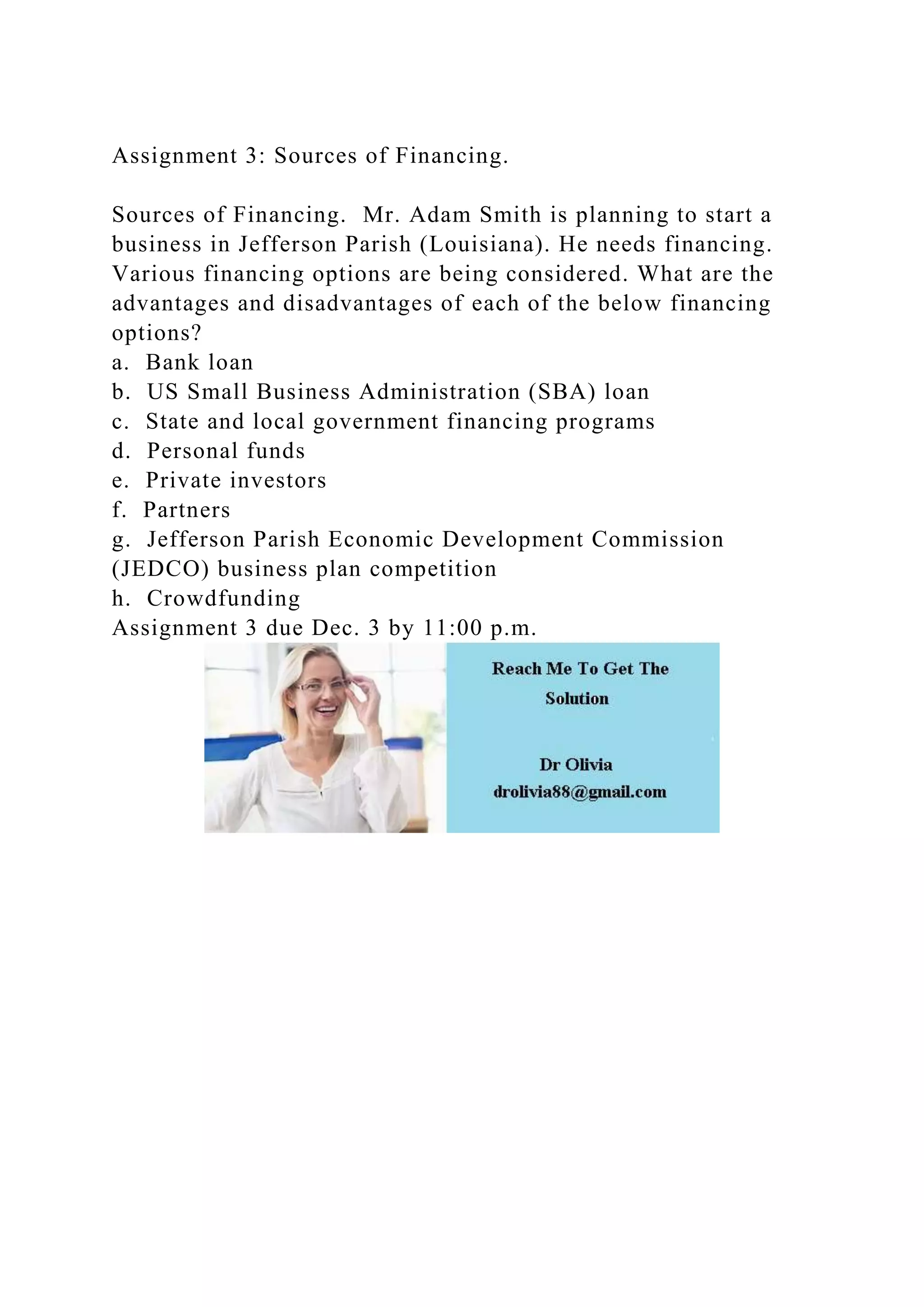 Assignment 3 Sources of Financing.Sources of Financing. Mr. Ad.docx