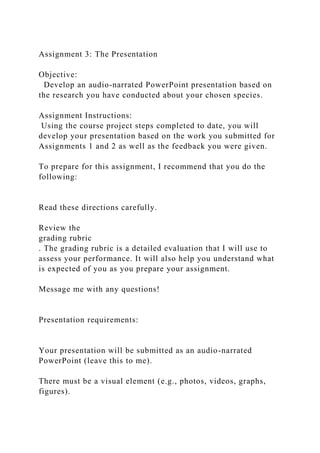 Assignment 3 The PresentationObjective Develop an audio-nar.docx