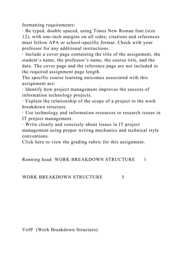 Assignment 3 VoIP Part 1 (Work Breakdown Structure)This ass.docx ...