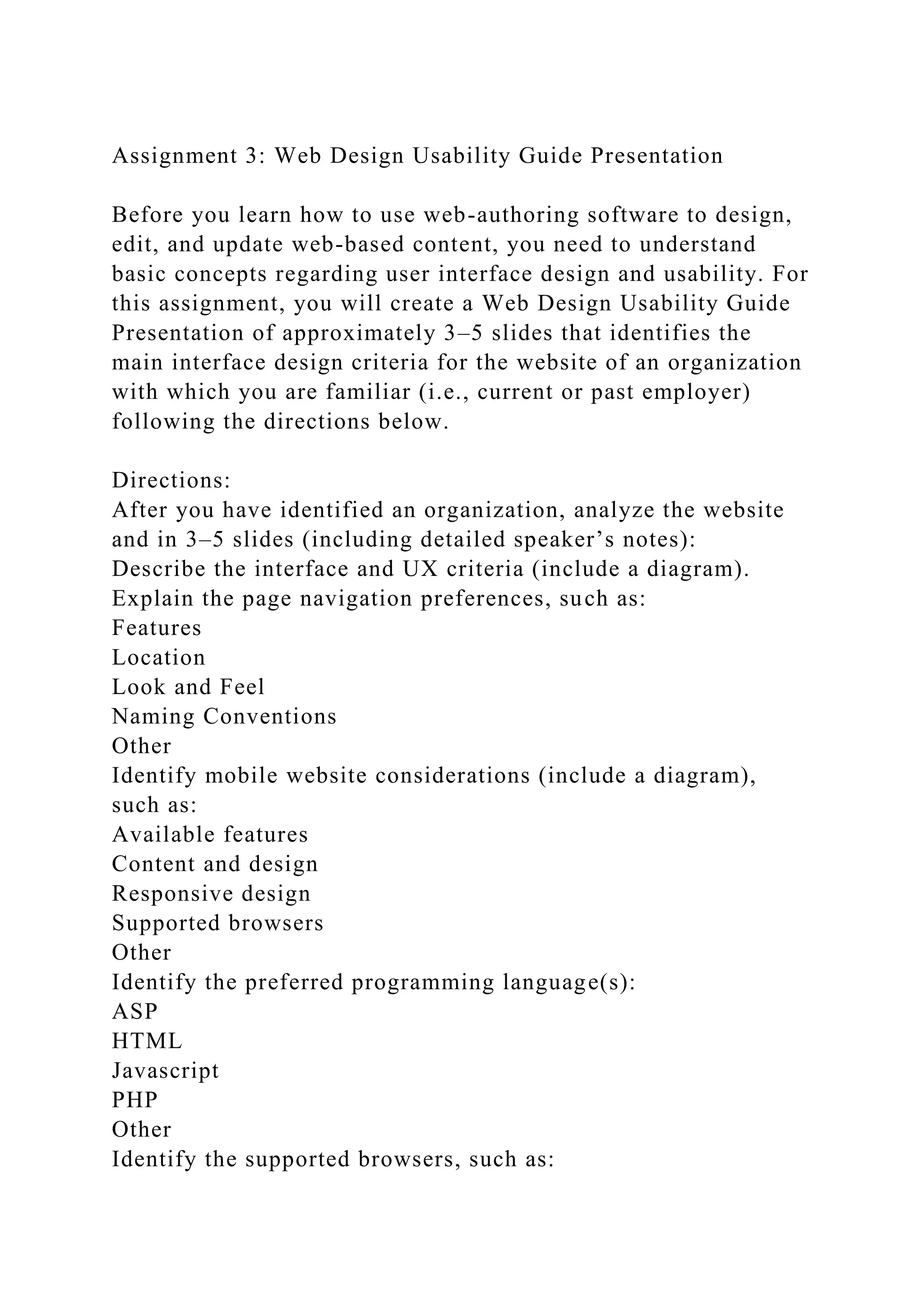 Assignment 3 Web Design Usability Guide PresentationBefore you .docx | Web Design and HTML ...