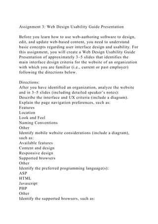 Assignment 3 Web Design Usability Guide PresentationBefore you .docx | Web Design and HTML ...