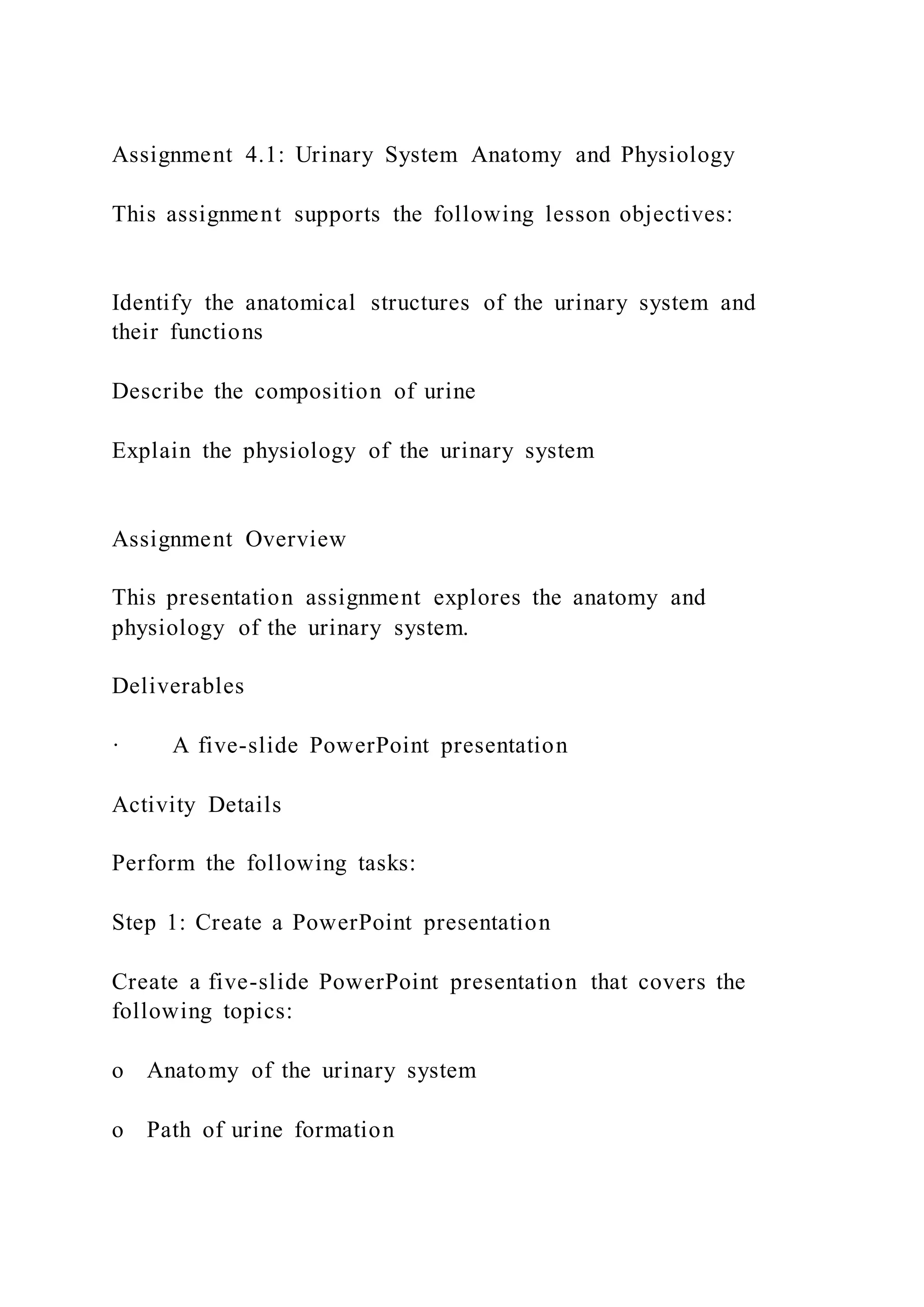 Assignment 4.1 Urinary System Anatomy and PhysiologyThis assign | DOCX
