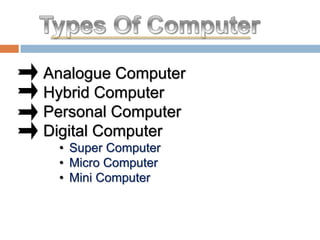 HIERARCHY OF COMPUTER/TYPES OF COMPUTER | PPTX