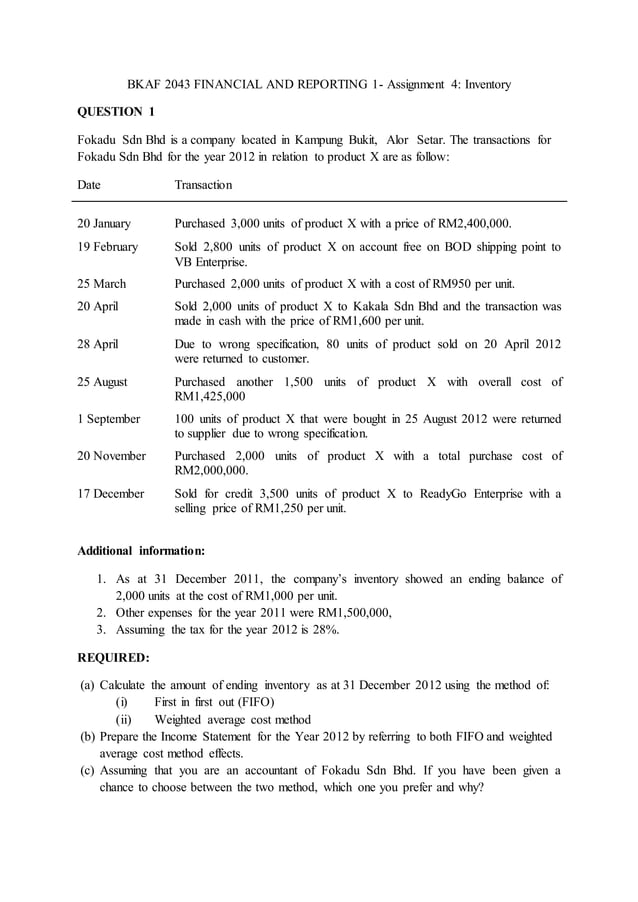 Assignment4 -inventoryanswer | DOCX | Business Accounting & Finance ...