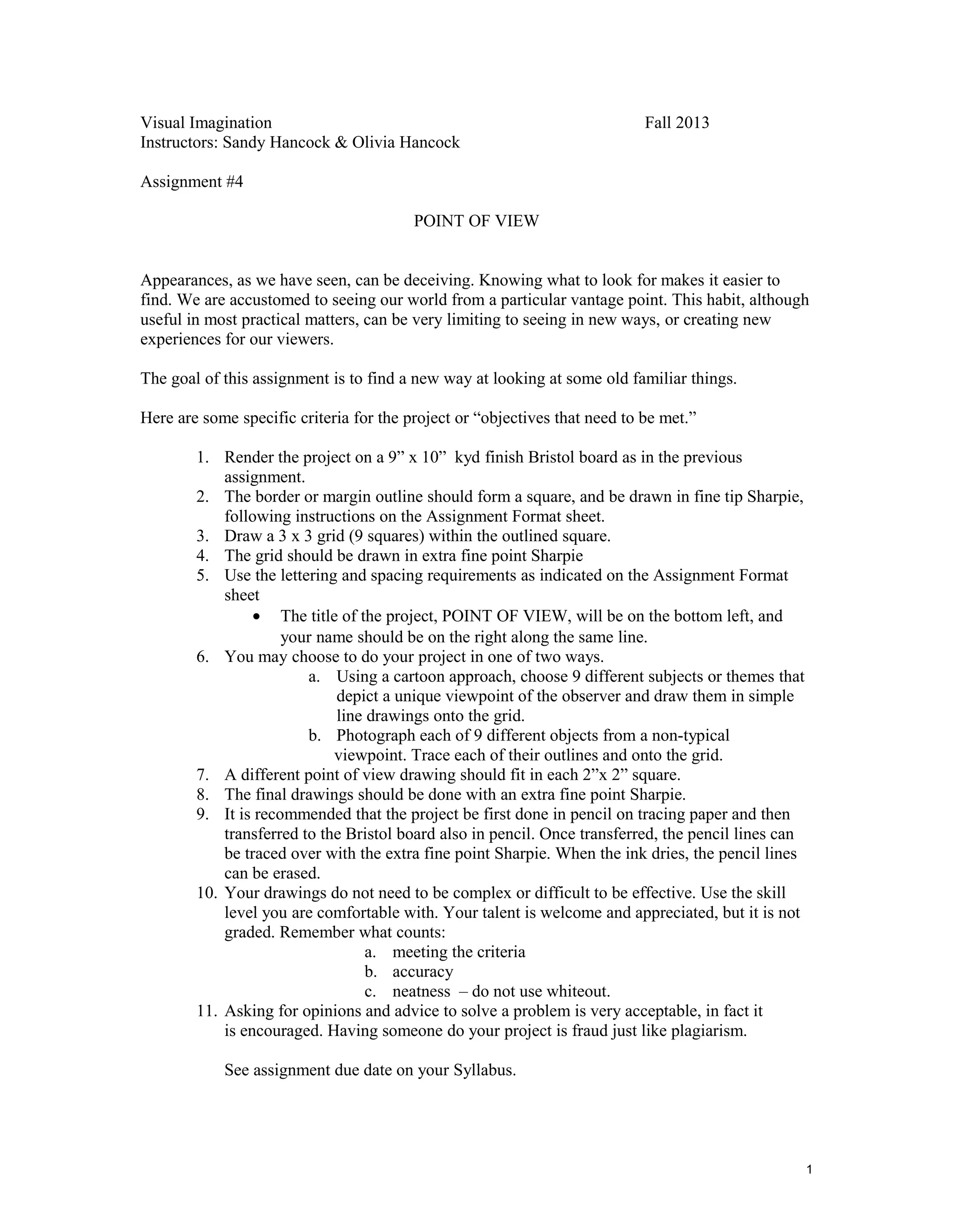 Assignment #4 point of view | DOC | Drawing and Sketching | Arts and Crafts