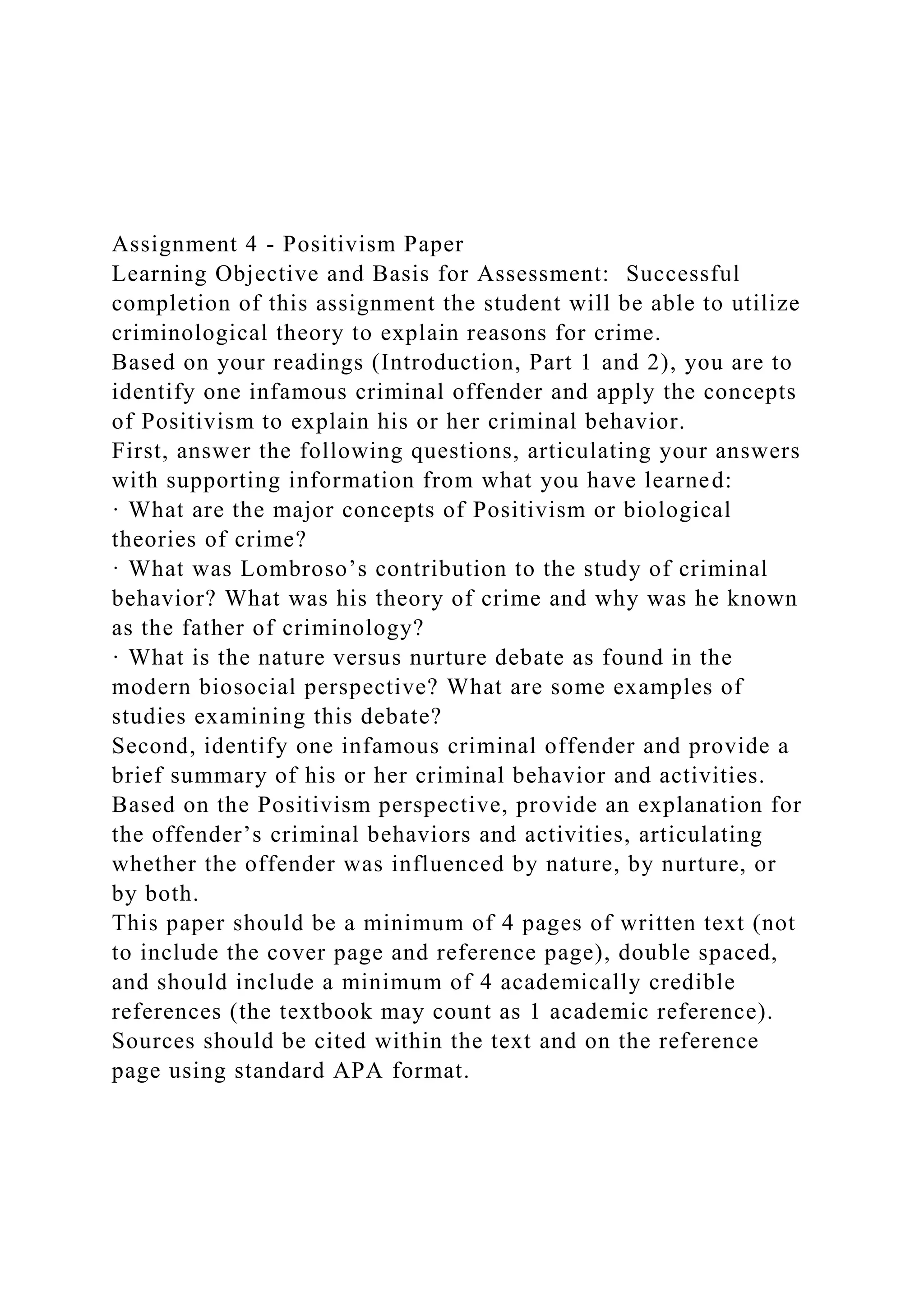 Assignment 4 - Positivism PaperLearning Objective and Basis .docx