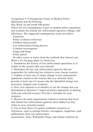 Assignment 4 Contemporary Issues in Modern Police Operations and .docx