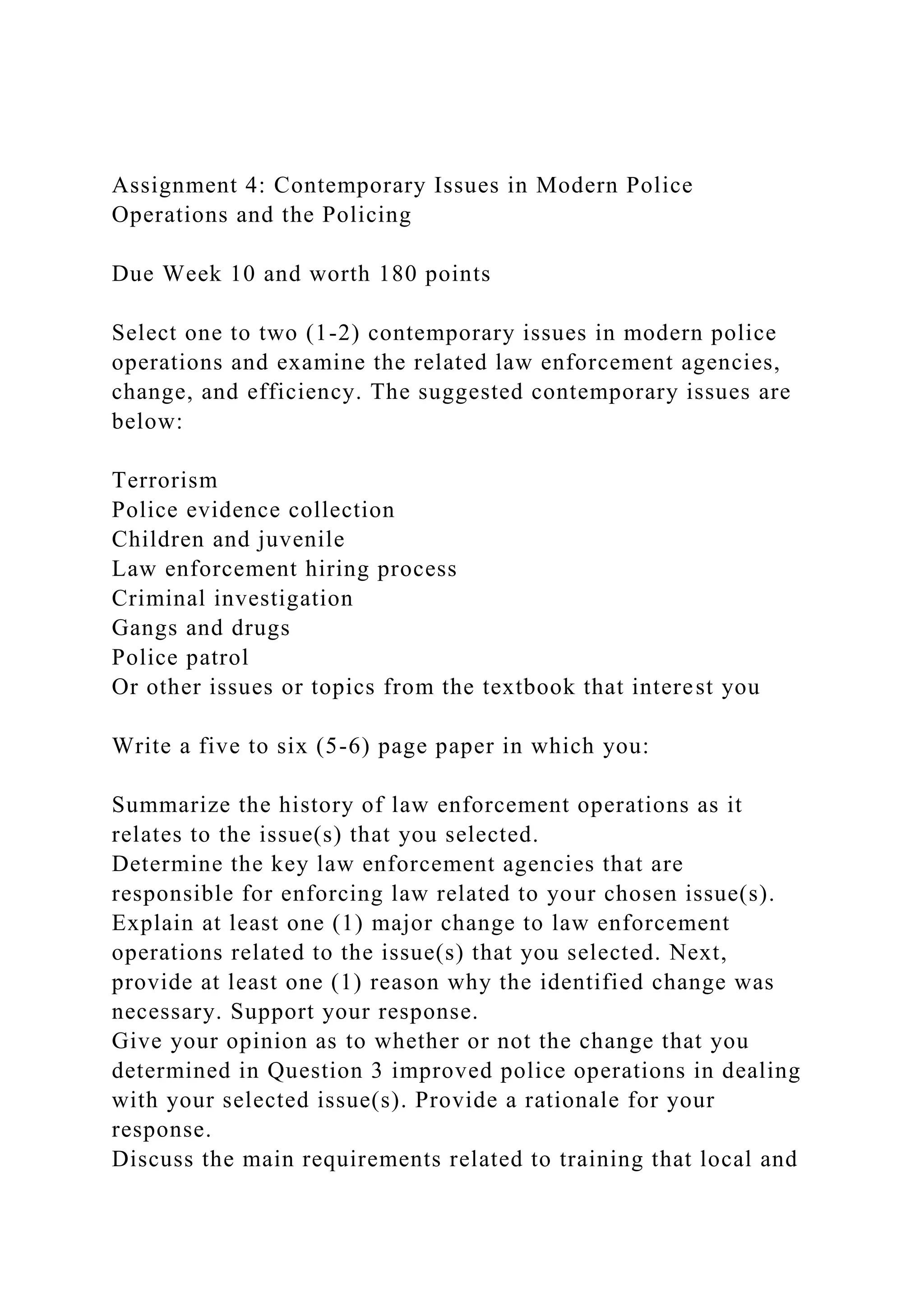 Assignment 4 Contemporary Issues in Modern Police Operations and .docx