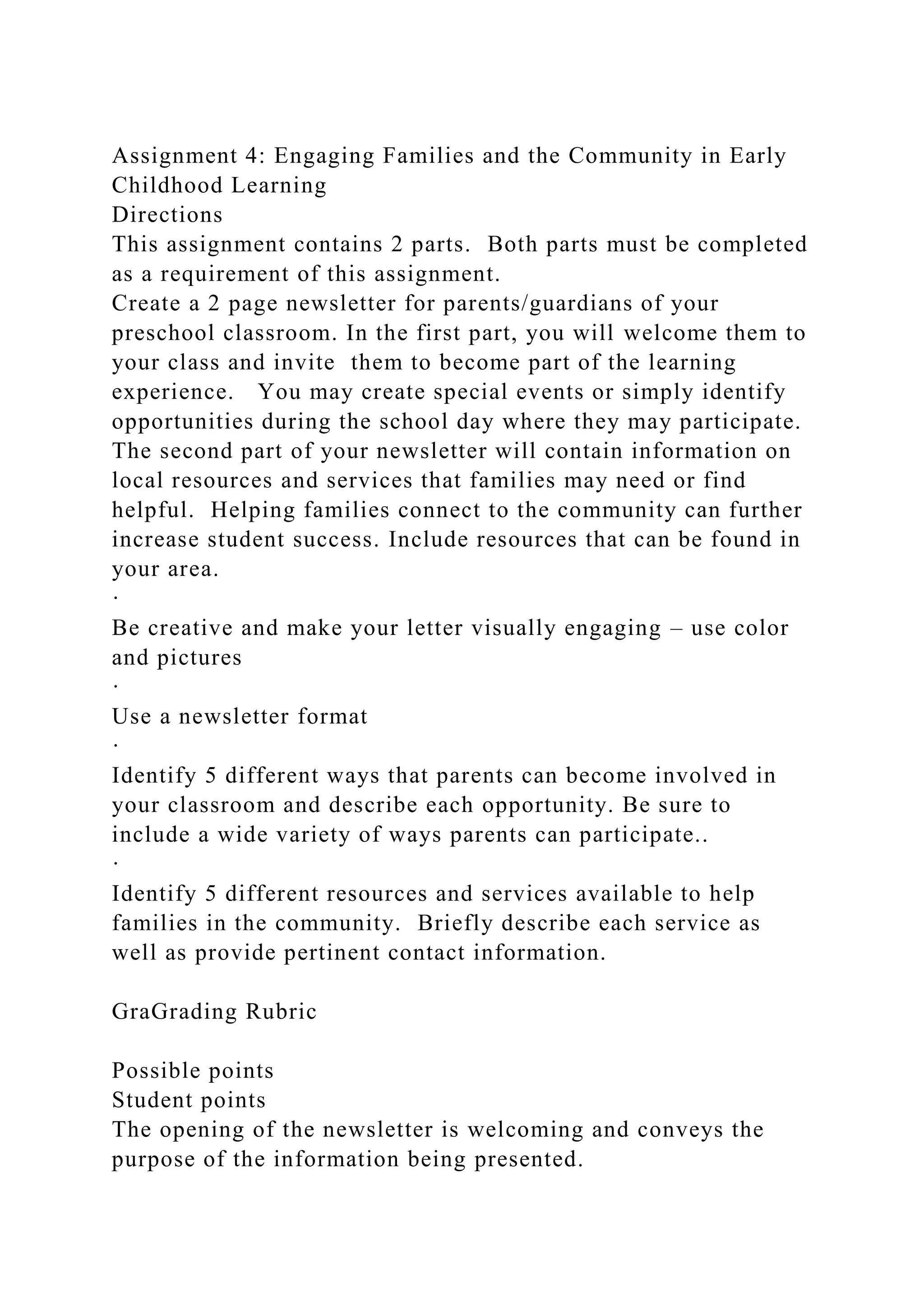 Assignment 4 Engaging Families and the Community in Early Childhood ...