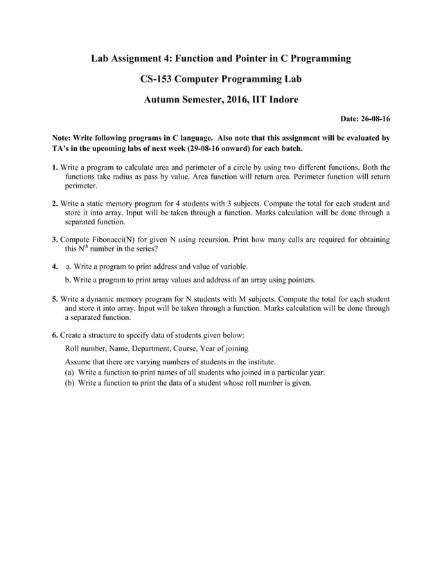 C- Programming Assignment 4 solution | PDF