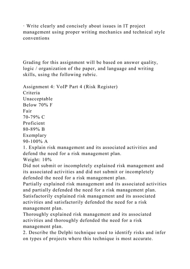 Assignment 4 VoIP Part 4 (Risk Register)Utilizing the Delphi .docx