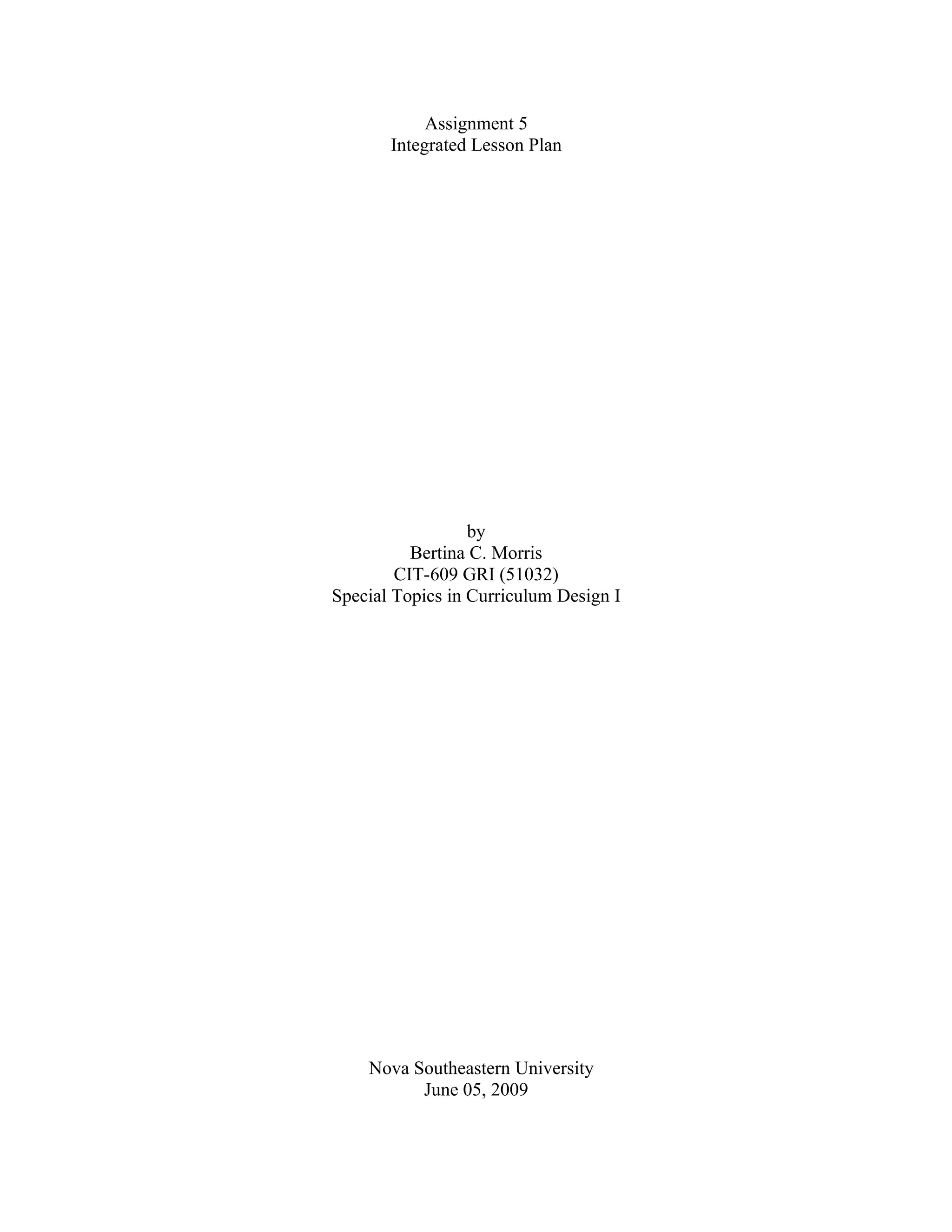 Assignment 5 Integrated Lesson Plan | DOC