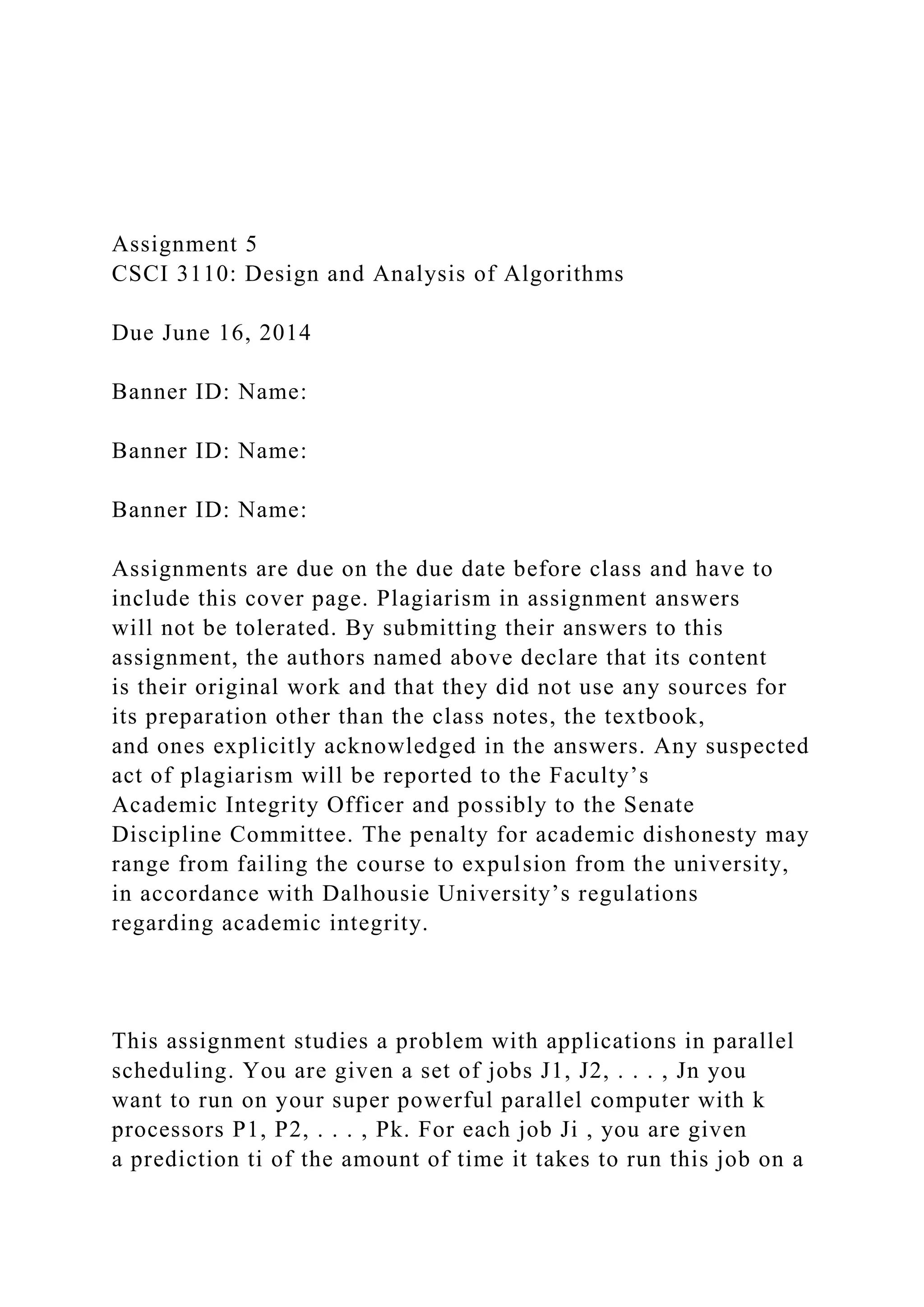 Assignment 5CSCI 3110 Design and Analysis of Algorithms.docx Assignment 5CSCI 3110 Design and Analysis of Algorithms.docx