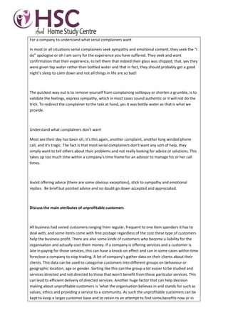 Assignment 6 dealing with unprofitable customers unit 6 330517776 ohsc ...