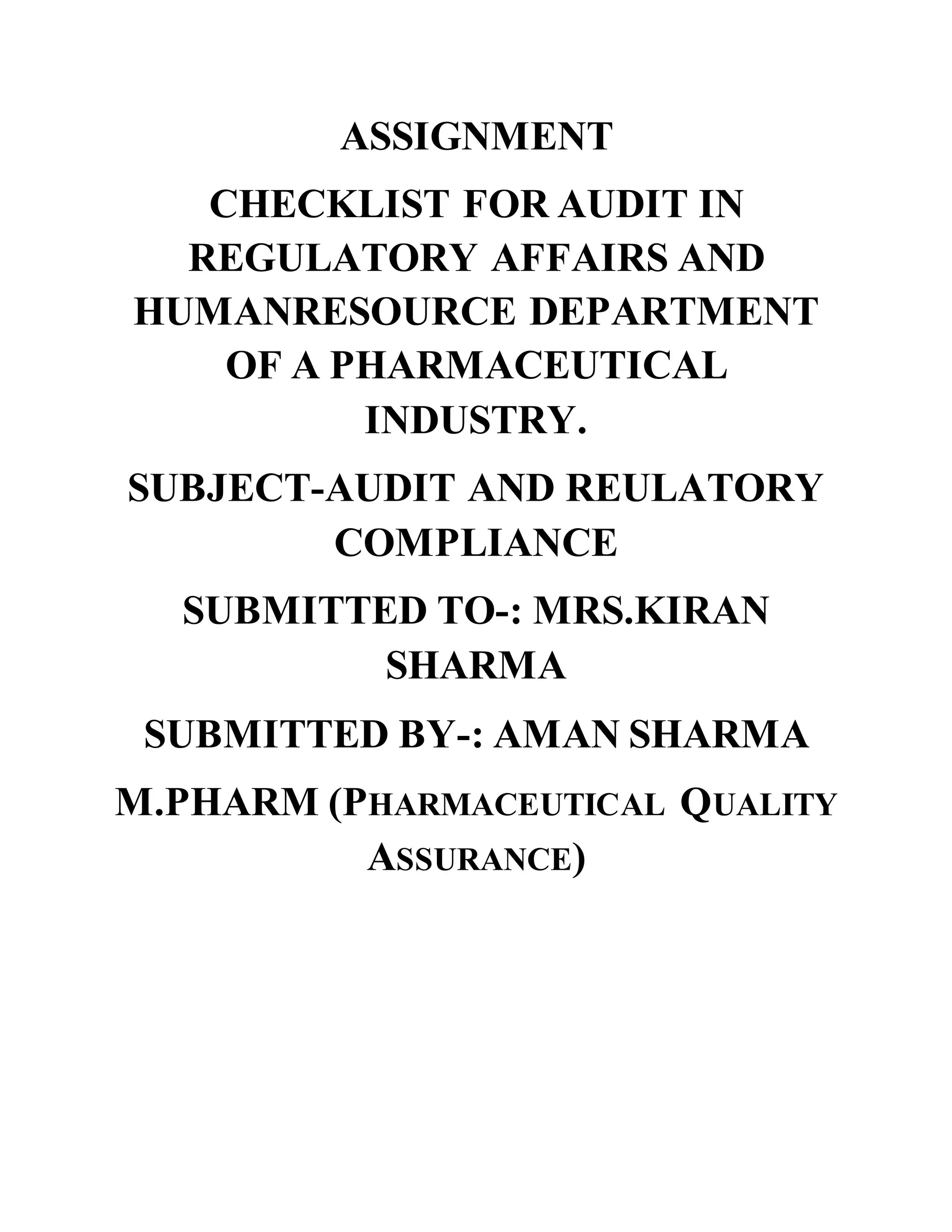 Checklist for audit in dra and human resource department . | DOCX