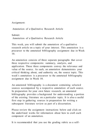 Assignment Annotation of a Qualitative Research Article | PDF
