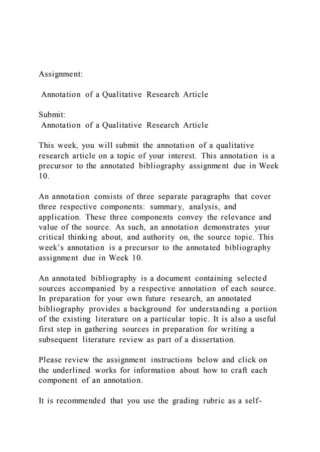 Assignment Annotation of a Qualitative Research Article | PDF