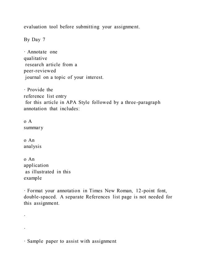 Assignment Annotation Of A Qualitative Research Article Pdf