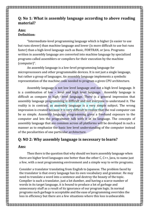 what is assembly language by faisal shahzad | PDF