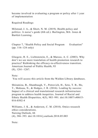 Assignment Assessing a Healthcare Program Policy EvaluationP.docx