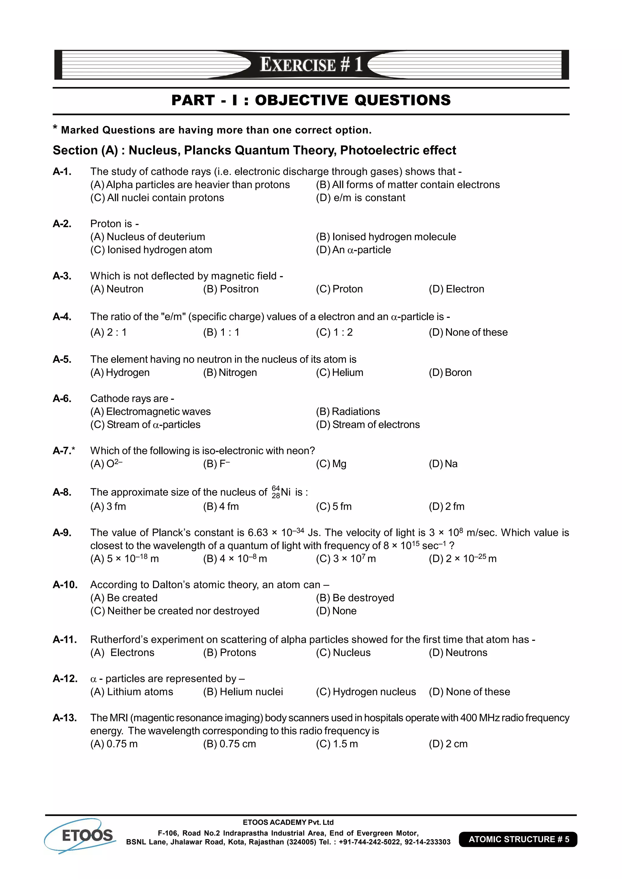 Assignment atomic structure_jh_sir-2611 | PDF