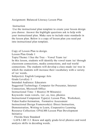 Assignment Balanced Literacy Lesson Plan Instruction Use th.docx