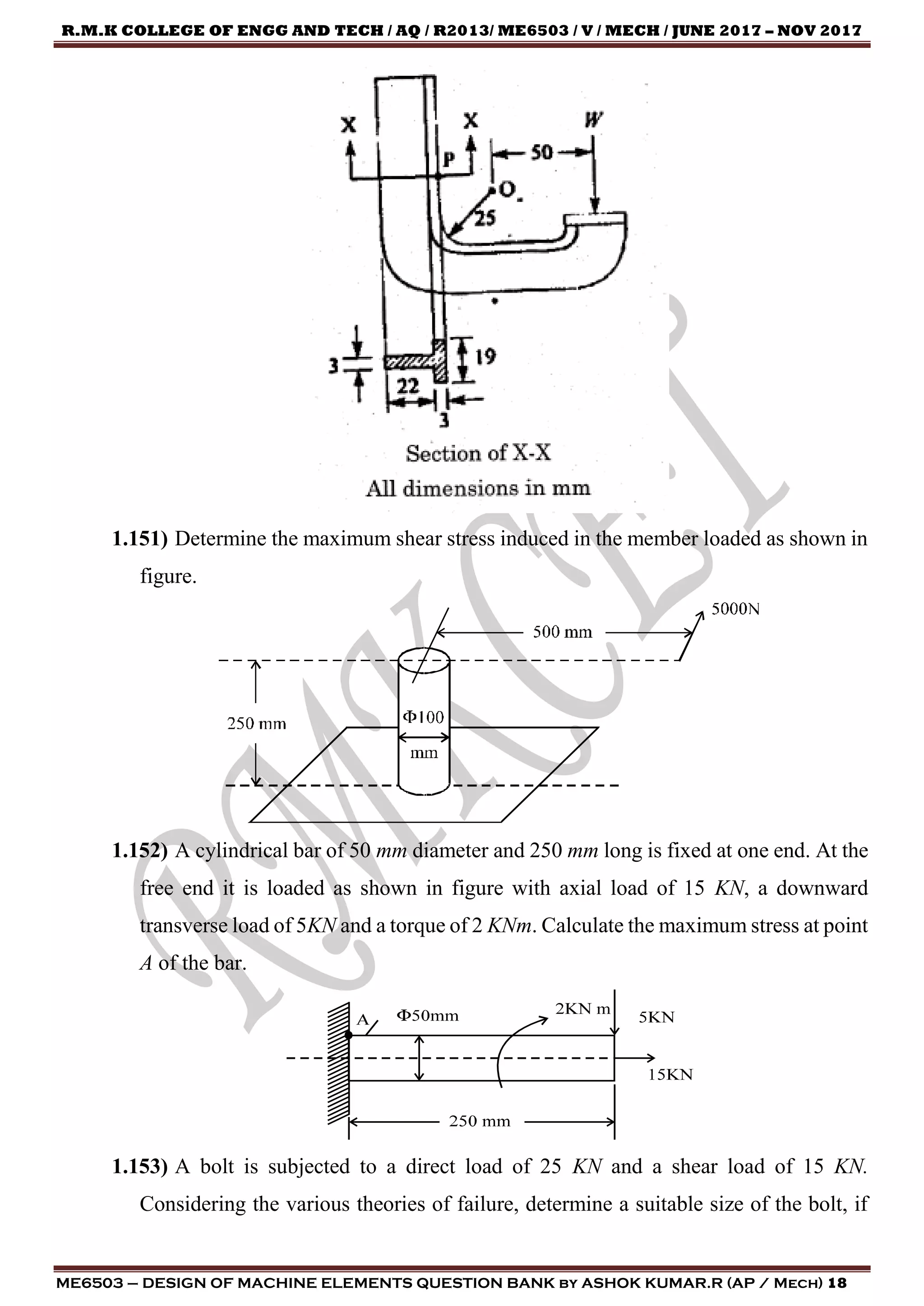 DESIGN OF MACHINE ELEMENTS QUESTION BANK | PDF