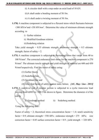 DESIGN OF MACHINE ELEMENTS QUESTION BANK | PDF