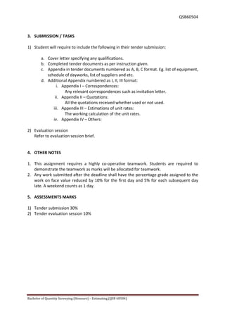 Estimating Assignment Brief | PDF