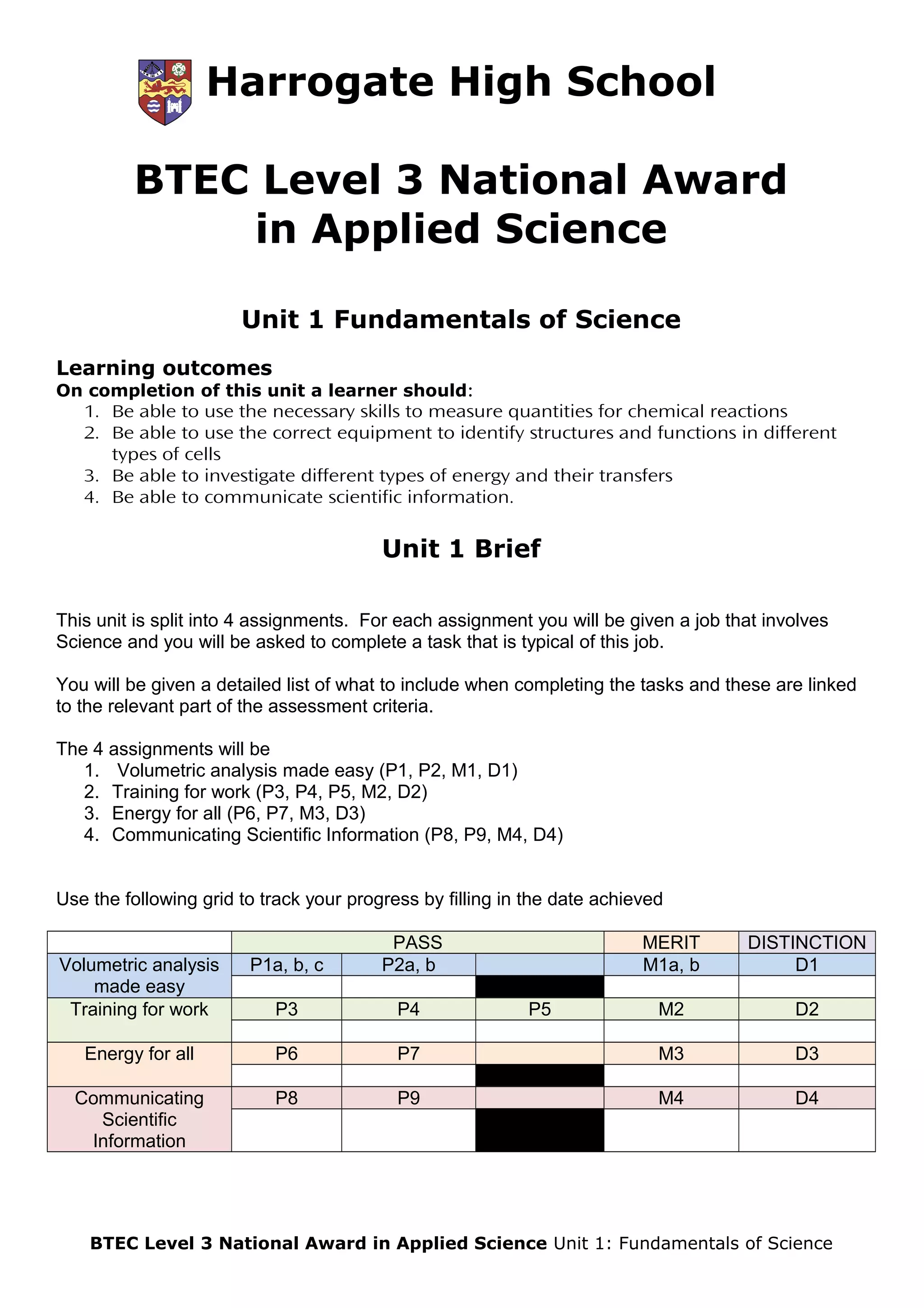 Assignment brief unit_1_fundamentals_of_science_new | DOC